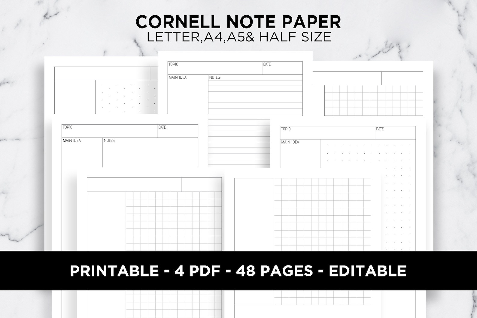 Cornell Notes Method Paper Note Taking Template Student Note Dot Grid ...