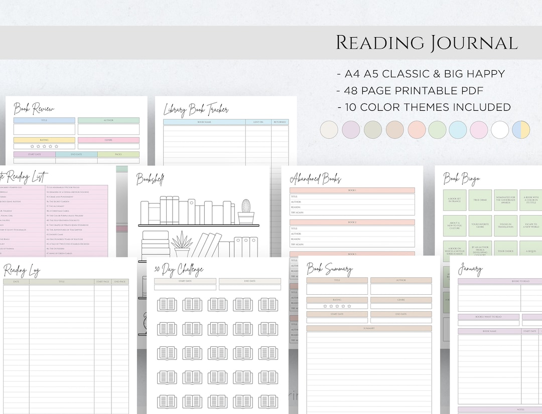 Printable Reading Journal, Reading Log, Book Tracker Reading Tracker ...