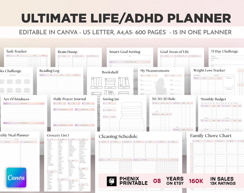 Ultimate Life ADHD Planner Printable Bundle, ADHD Productivity Planner ...