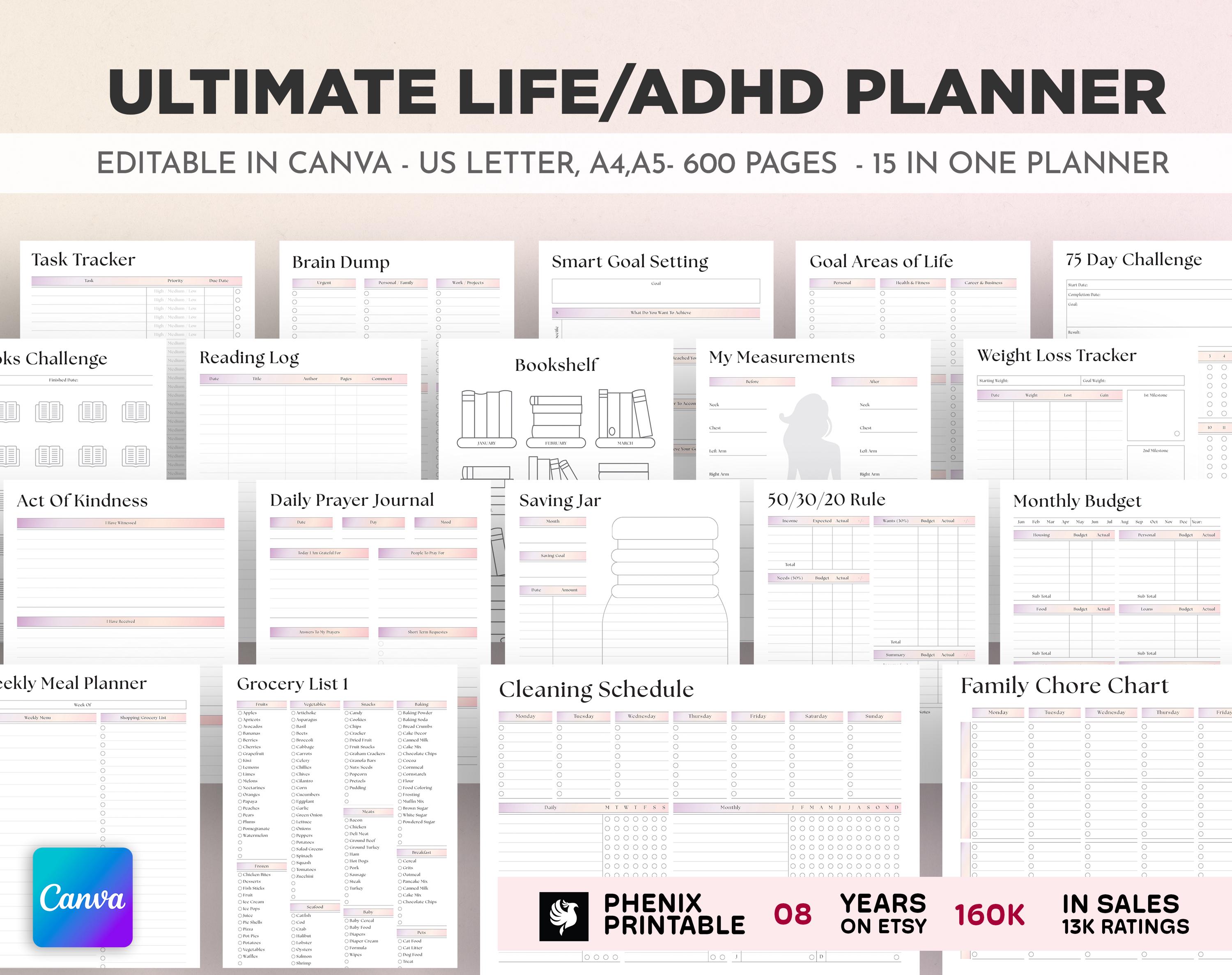 Ultimate Life ADHD Planner Printable Bundle, ADHD Productivity Planner ...