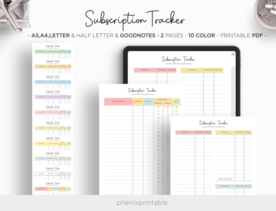 Subscription Membership Tracker Monthly Subscription Checklist Digital ...