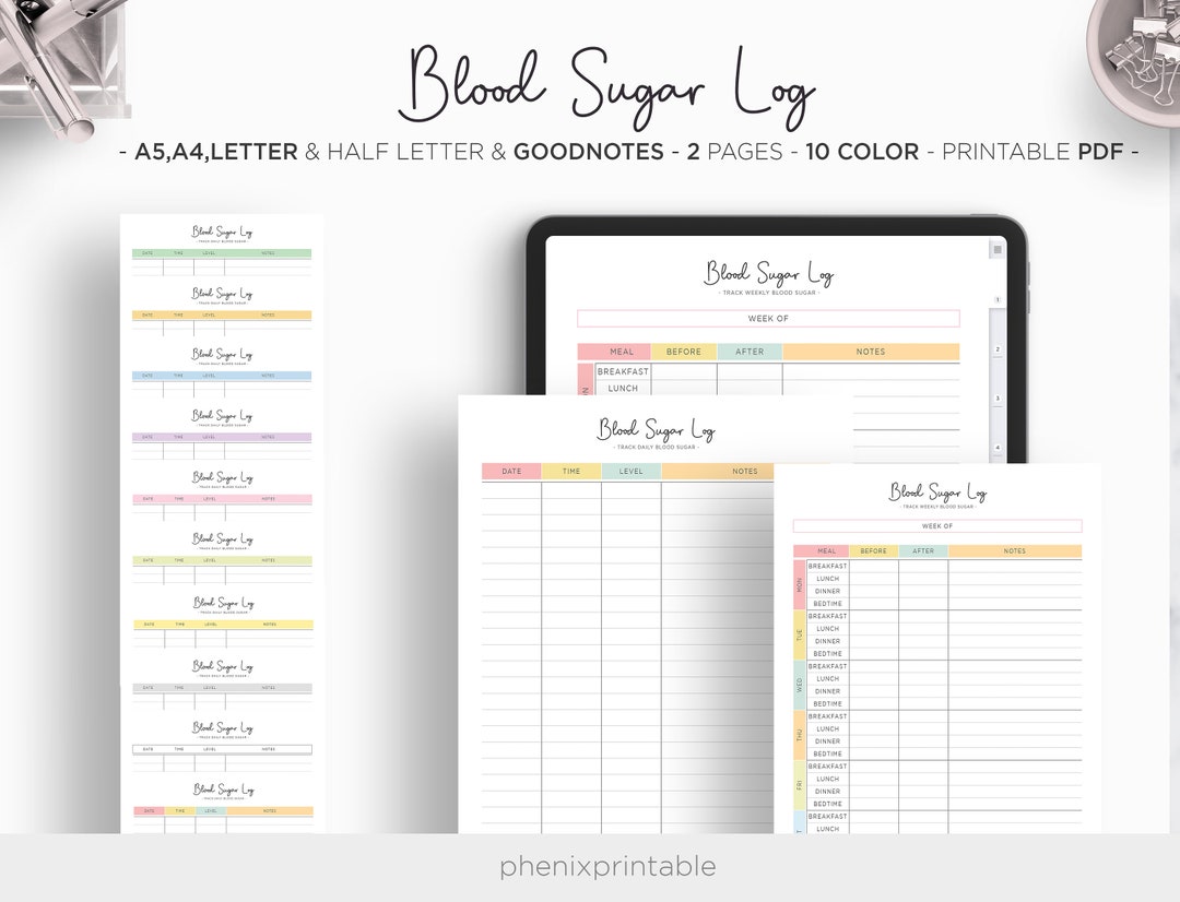 Blood Sugar Tracker Log, Digital Diabetes Health Planner (PDF) - Etsy