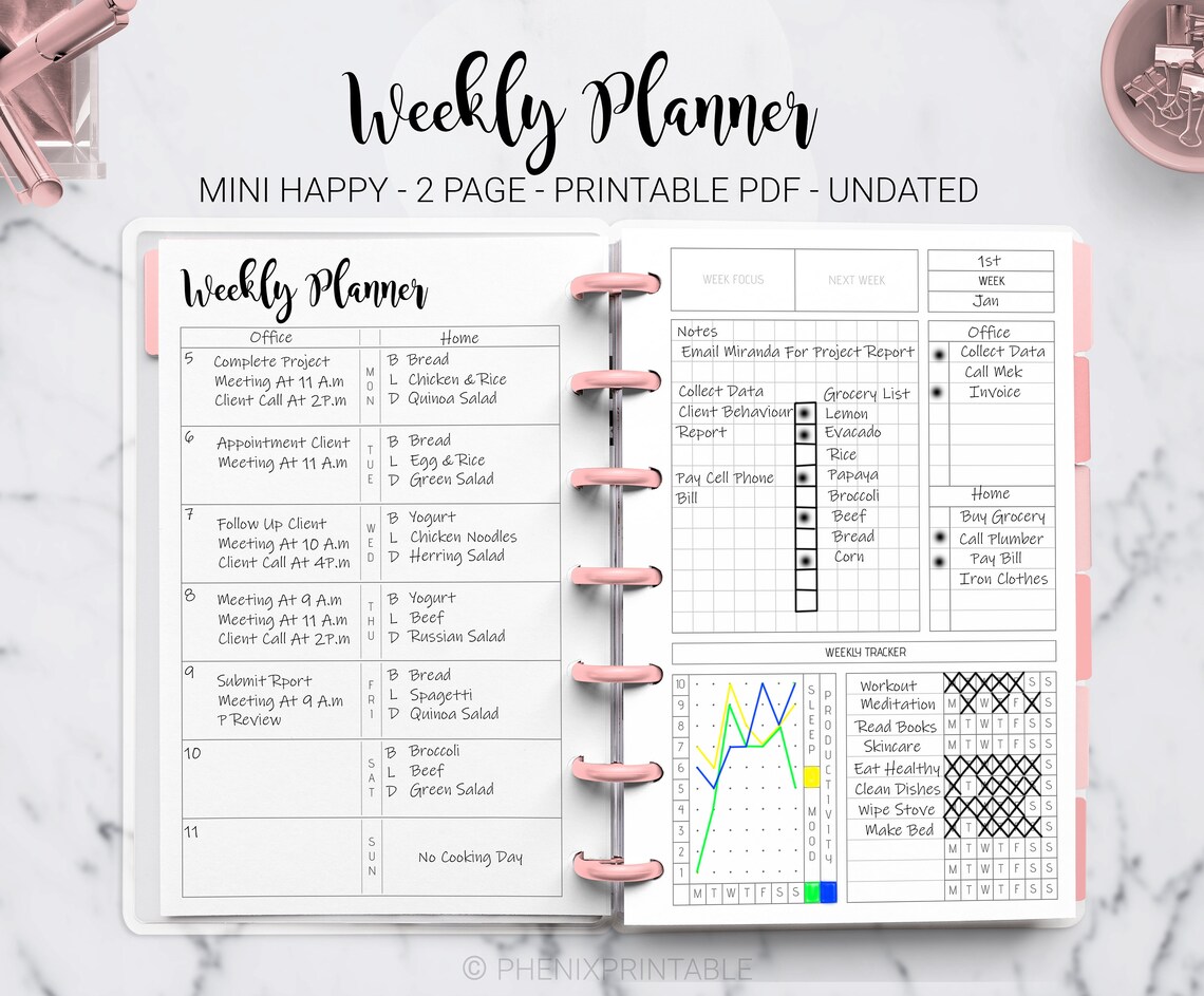 Weekly Planner Split Section to Do List Habit Mood Sleep | Etsy