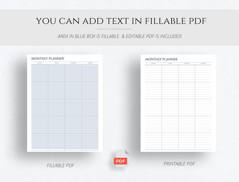 Editable Monthly Planner, Minimalist Month on 2 Pages (fillable PDF ...