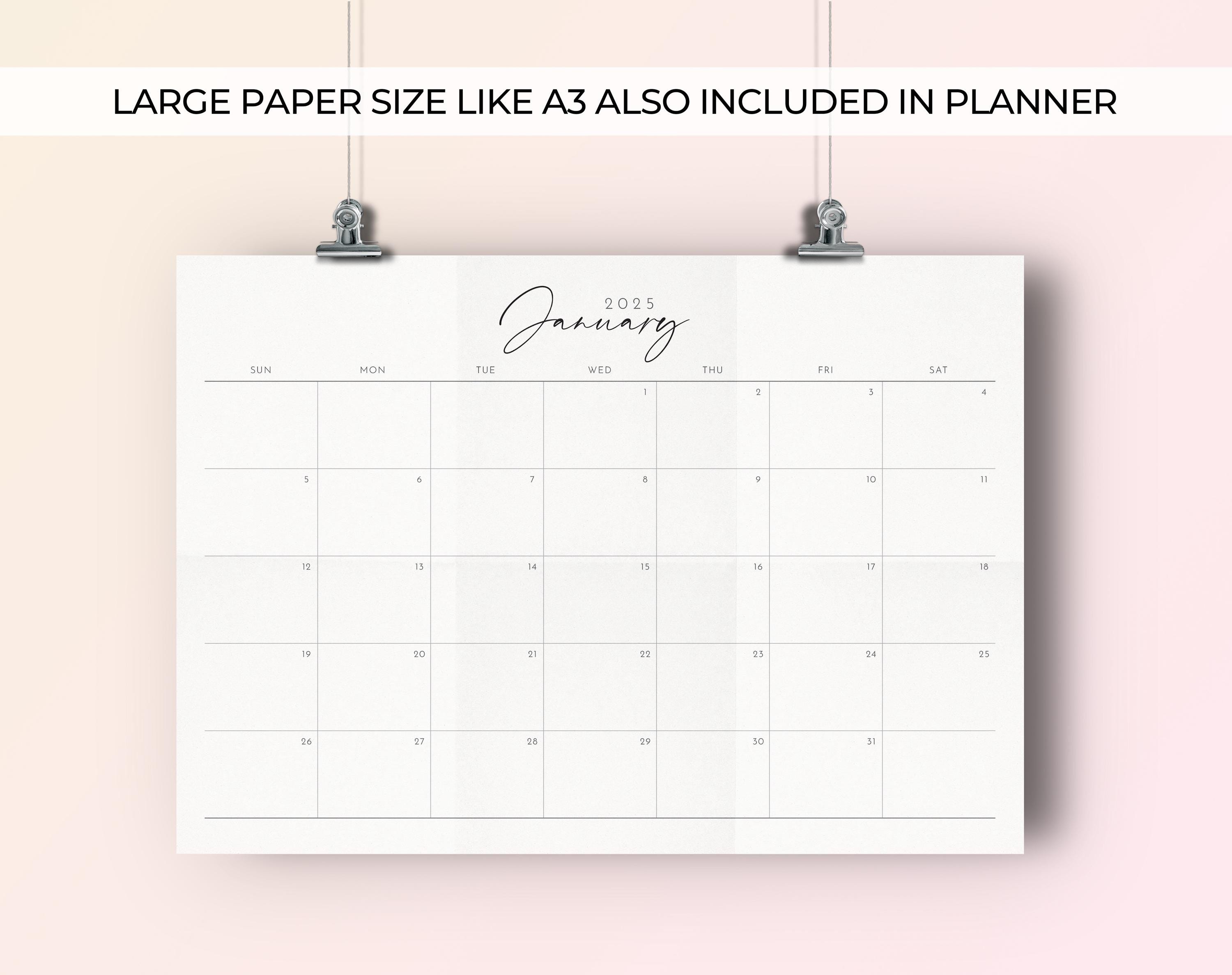2025 Monthly Calendar Printable, A3 A4 A5 Letter Size (PDF) - Etsy