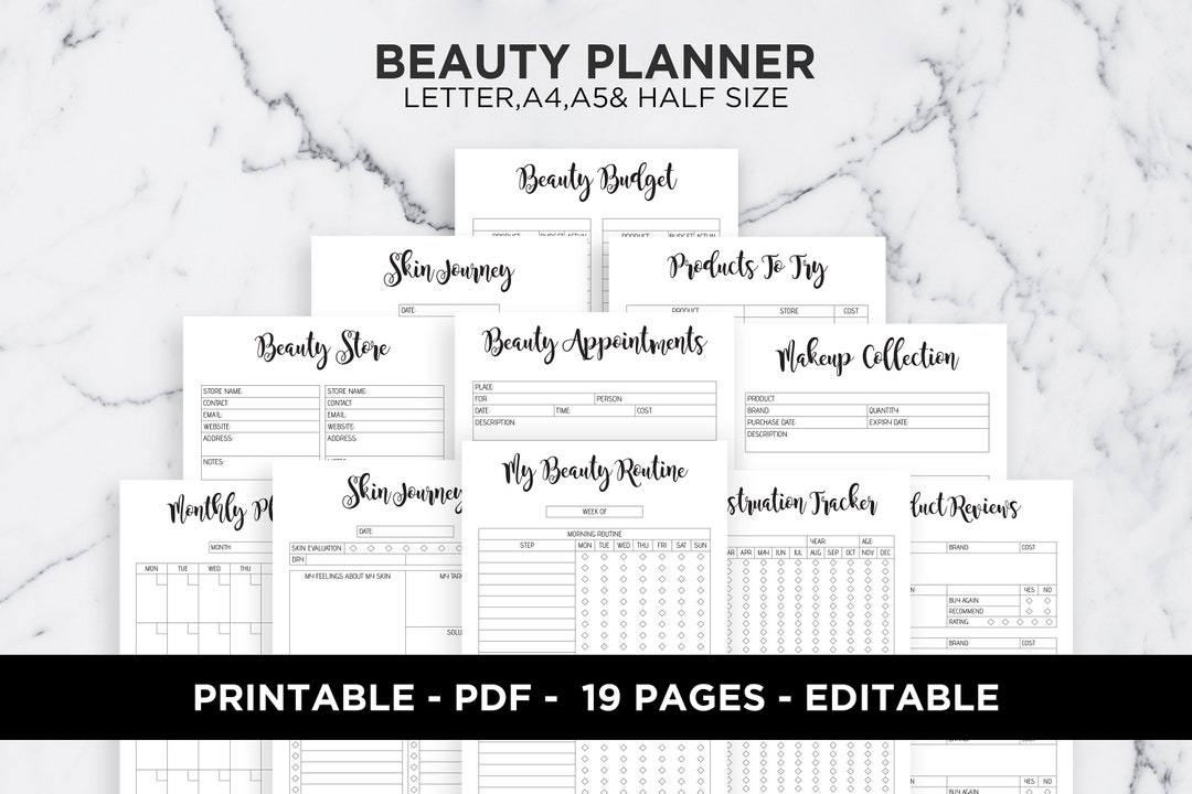 Beauty Planner Skin Care Routine Beauty Organizer Beauty Journal Period ...