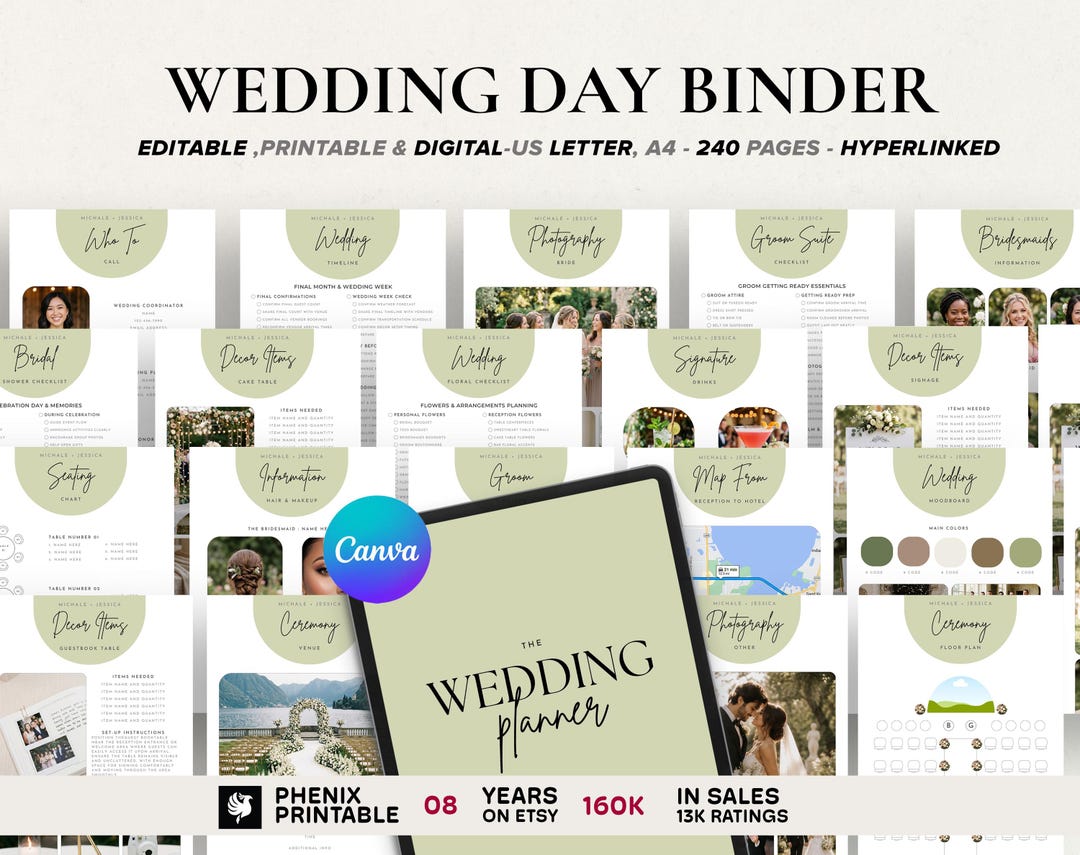 Editable Wedding Day Binder Template, Canva Wedding Planner Checklist ...