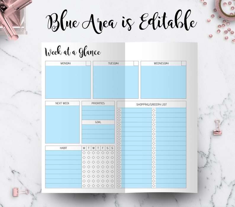 Week at a Glance Weekly Planner Undated Weekly Layout Agenda - Etsy ...