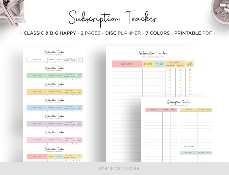 Subscription Tracker Printable Inserts, Mambi Happy Planner (PDF) - Etsy