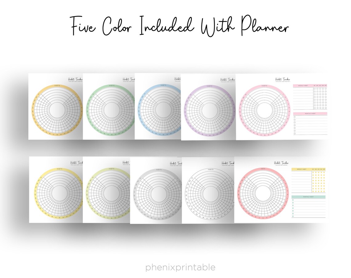 Habit Tracker Circular Habit Tracker Yearly Monthly Round - Etsy