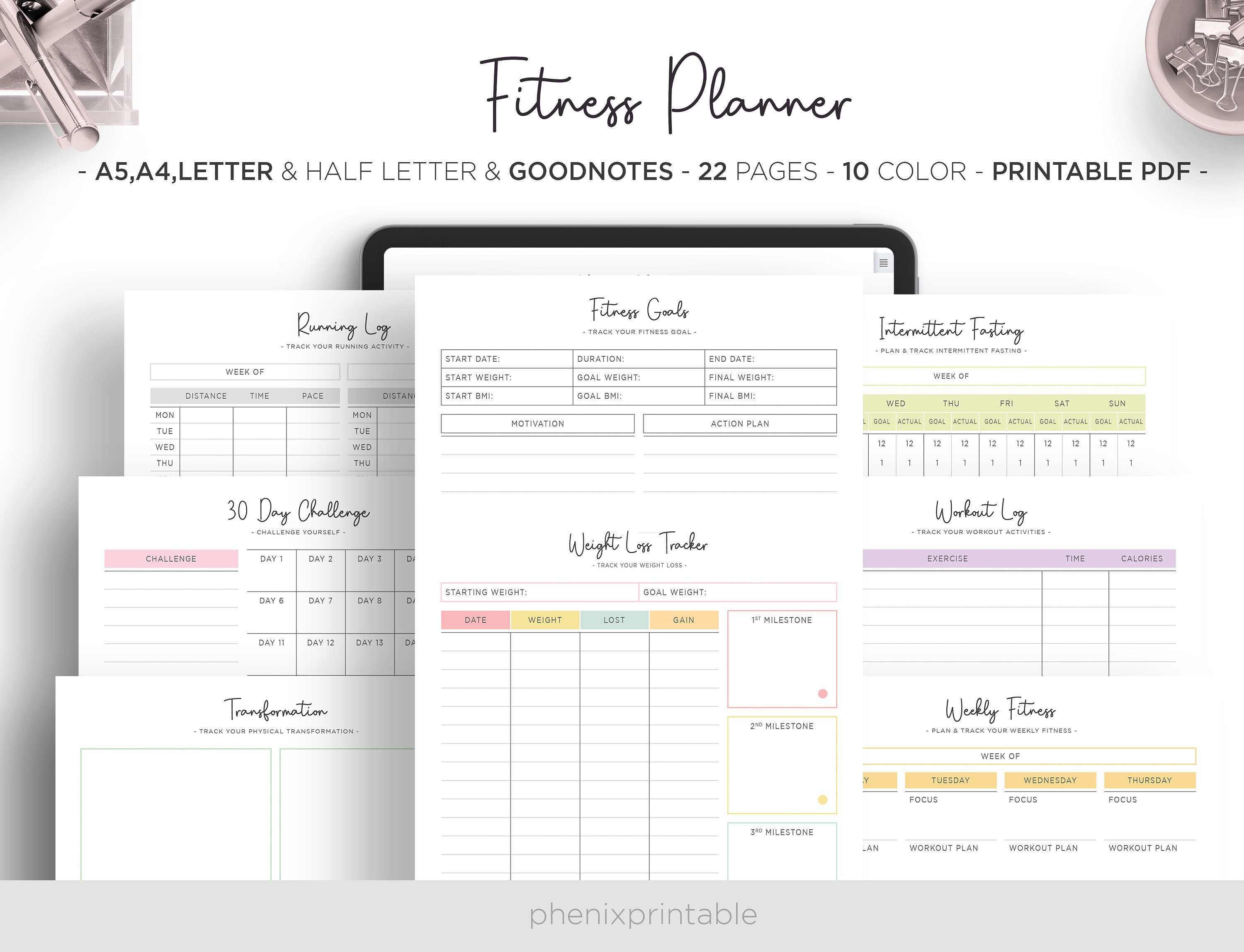Weight Loss Journal Template Half Letter Inserts PDF Weight Goal ...
