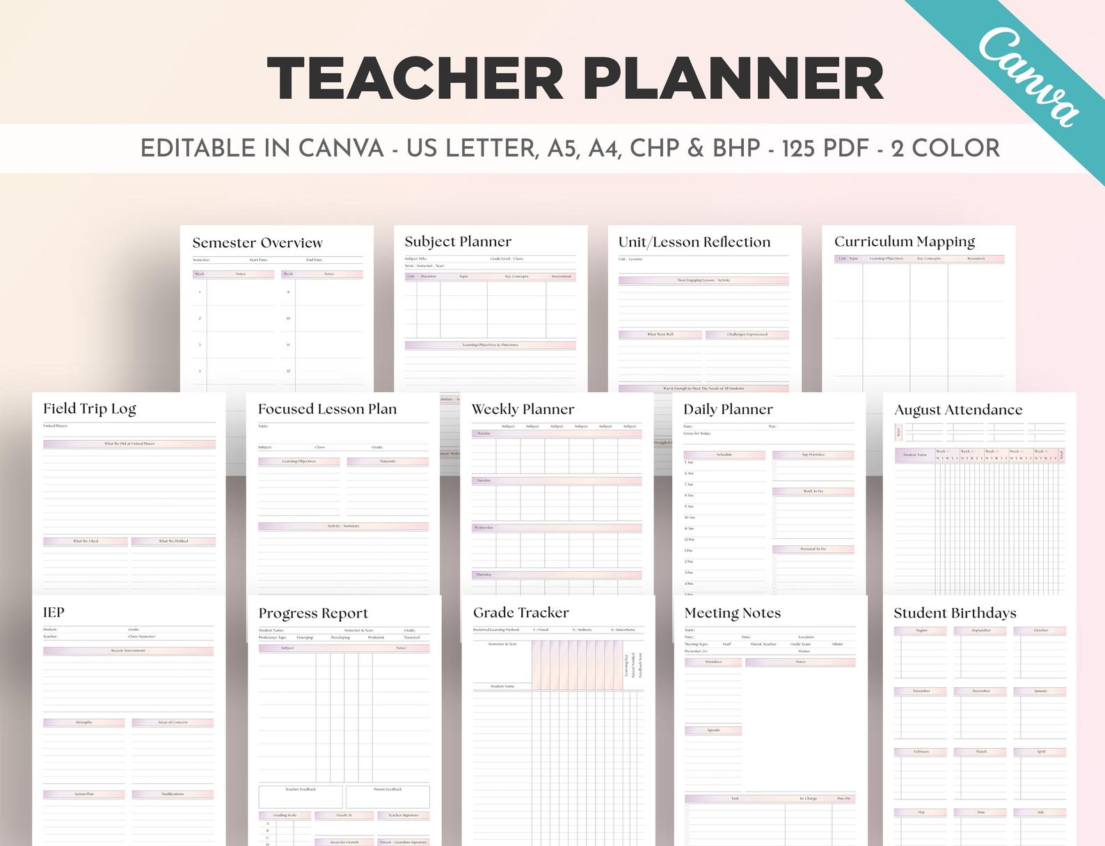 Teacher Planner 2025-2026 | A4 A5 Letter Size, Canva Editable (PDF ...