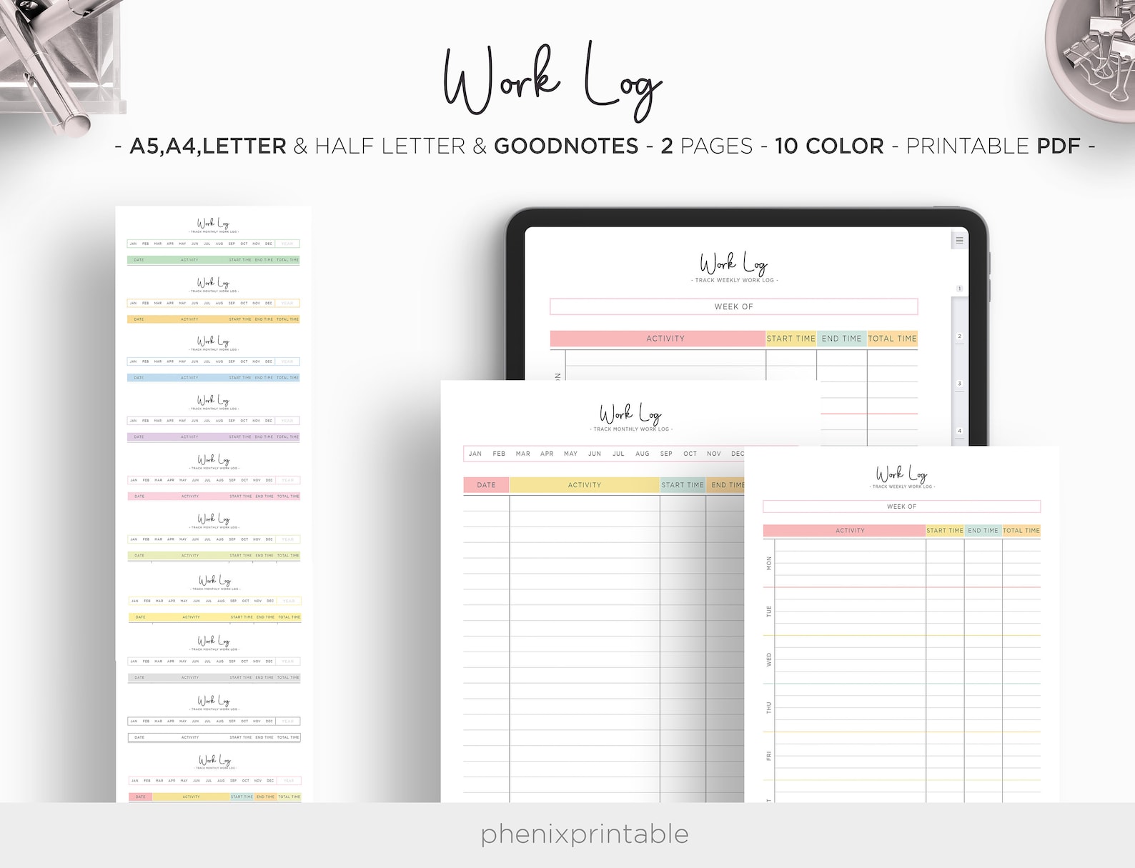 Work Log Work Time Management Work Hours Planner Time Spent - Etsy
