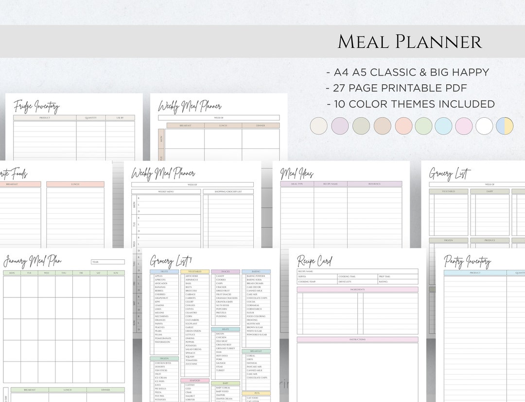 Printable Meal Planner Weekly Meal Menu Planner DIY Recipe Planner Book ...
