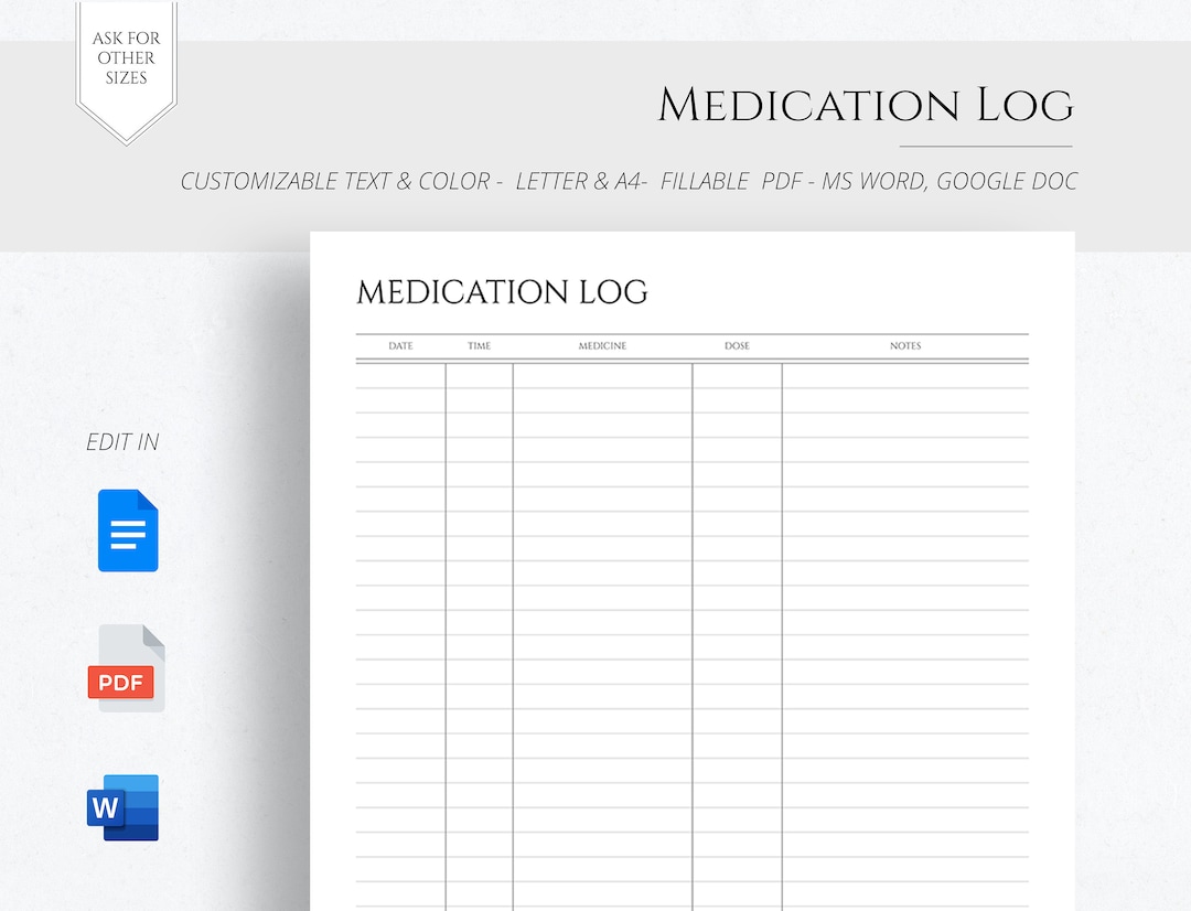 Editable Medication Tracker, Minimalist A4 Letter (fillable PDF) - Etsy