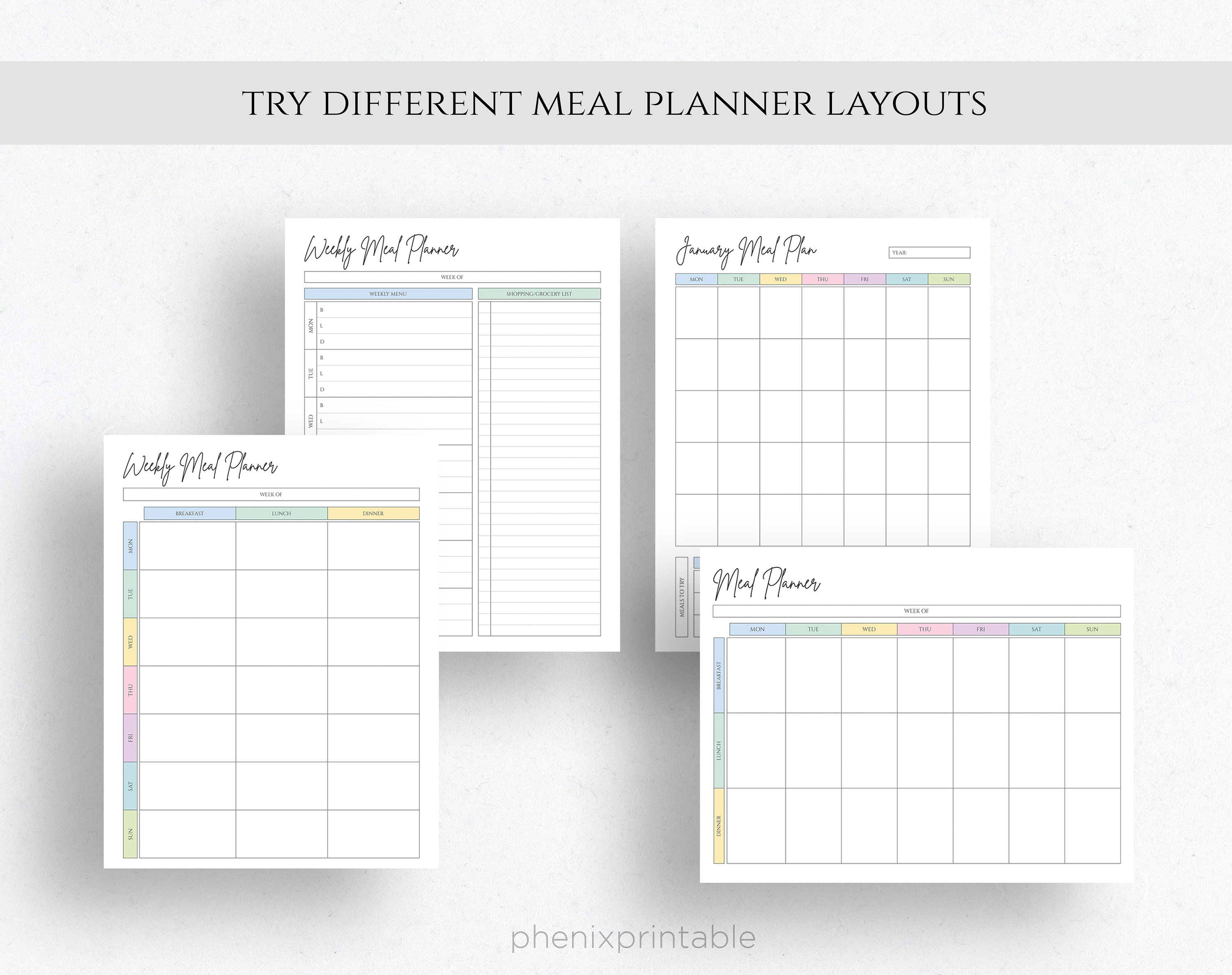 Printable Meal Planner Weekly Meal Menu Planner DIY Recipe - Etsy