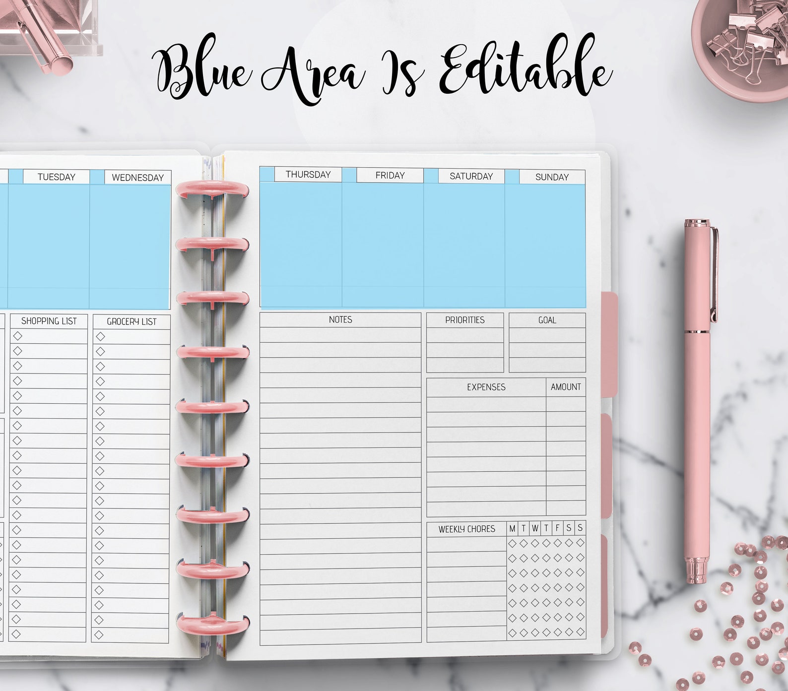 Week at a Glance Weekly Planner Undated Weekly Layout Agenda | Etsy