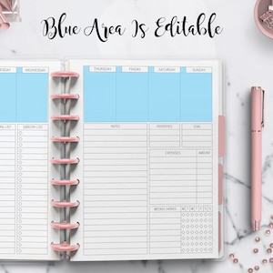 Week at a Glance Weekly Planner Undated Weekly Layout Agenda Mambi ...