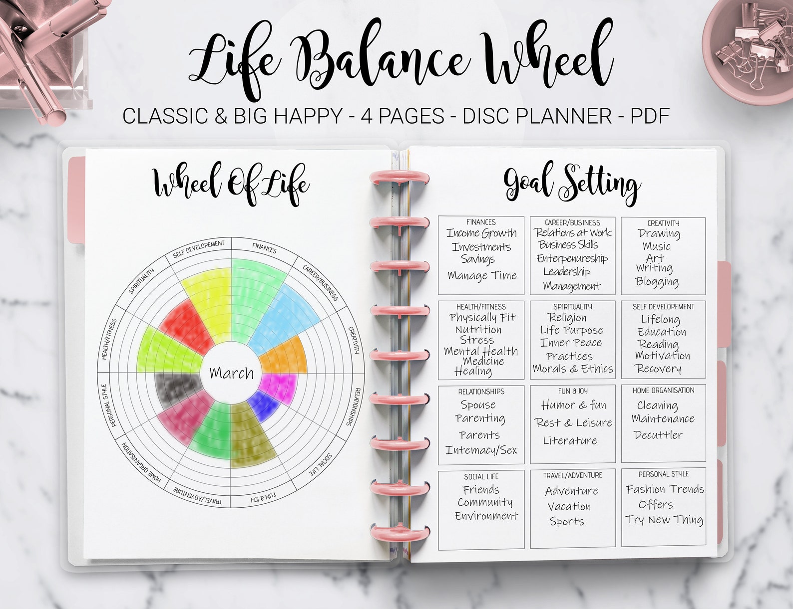 Wheel of Life Balance Goal Setting Planner Life Management | Etsy