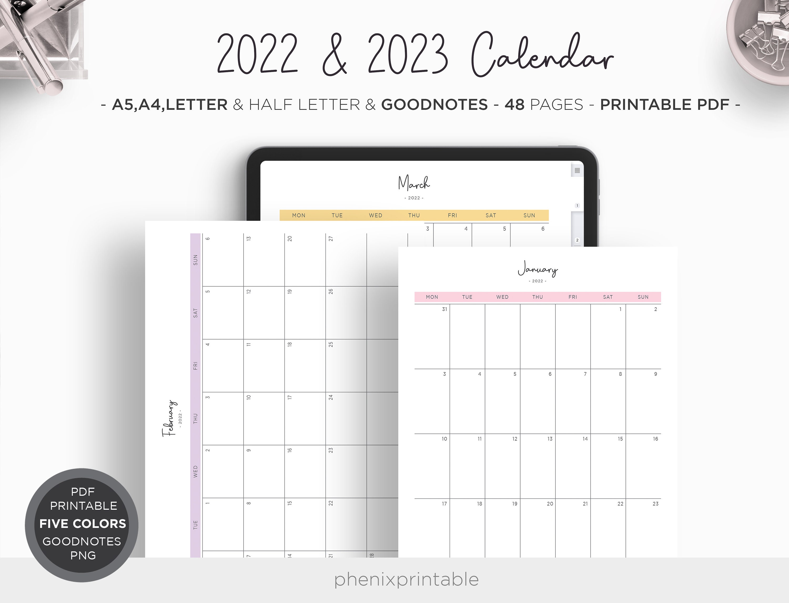 2022 2023 Monthly Planner Yearly Monthly Calendar Inserts | Etsy