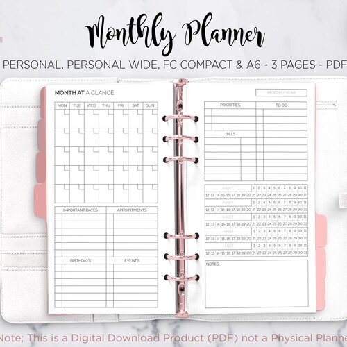 Month at a Glance Monthly Planner Undated Monthly Layout - Etsy