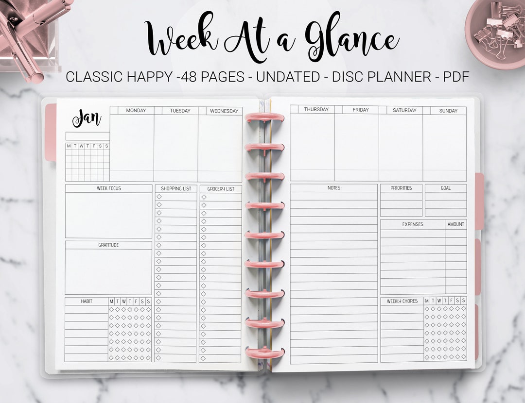 Week at a Glance Weekly Planner Undated Weekly Layout Agenda Mambi ...