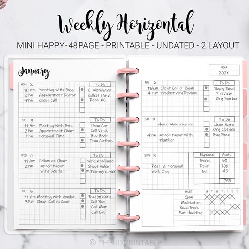 Mini Happy Planner Printable Undated Weekly Planner on 4 Pages - Etsy