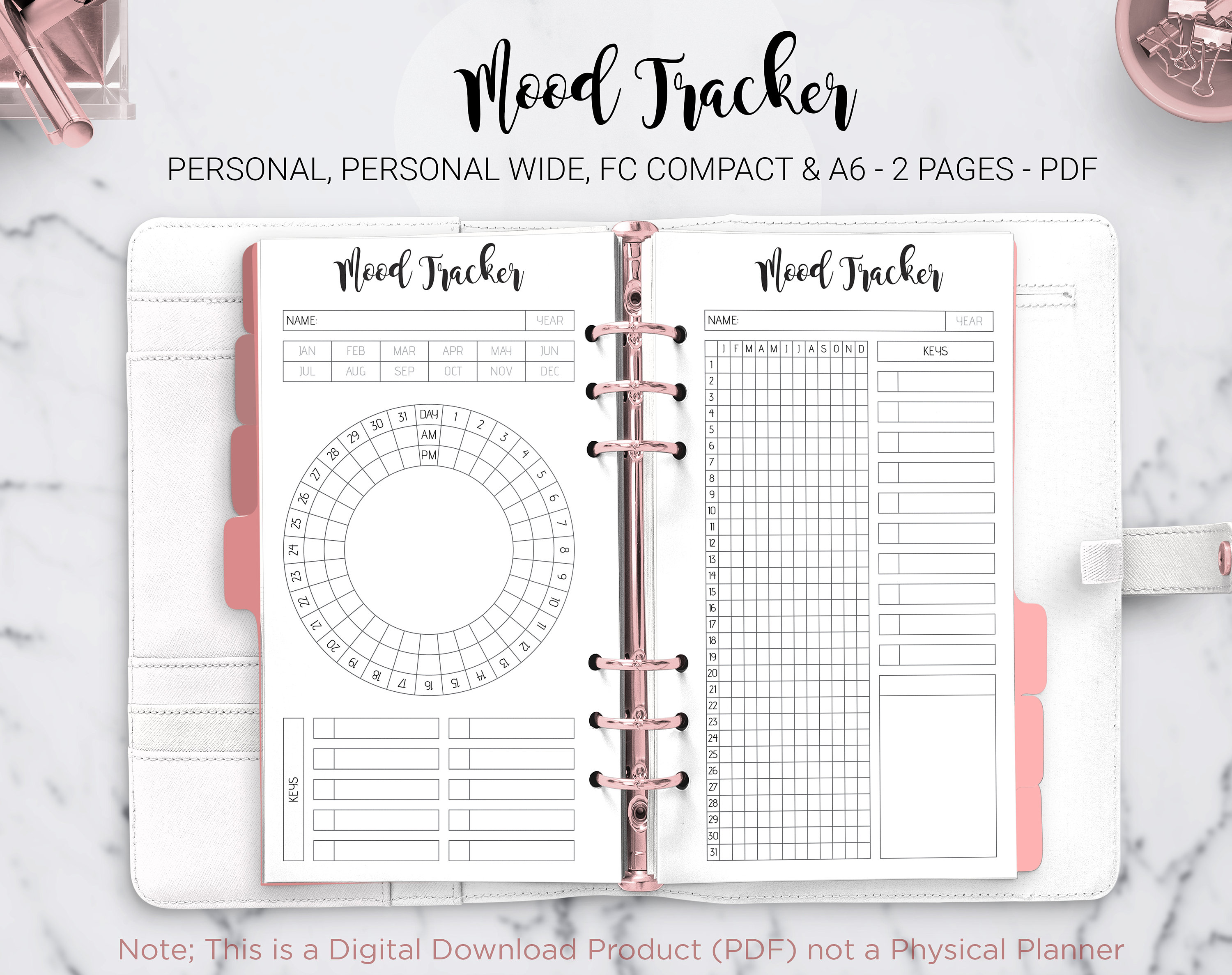 Mood Tracker Mensual Anual Mood Chart Bullet Journal Mood | Etsy