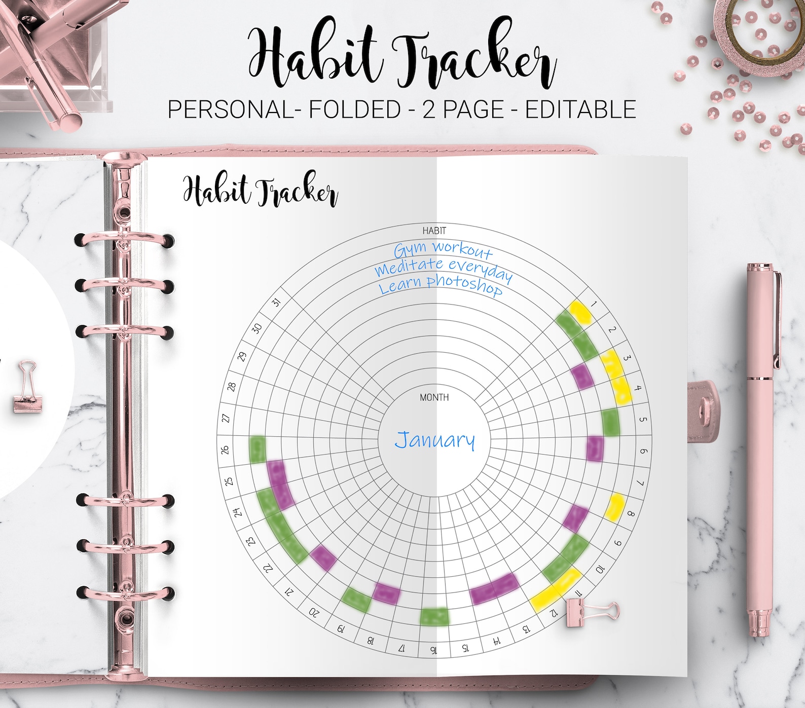 Habit Tracker Circular Habit Tracker Monthly Yearly Habit | Etsy