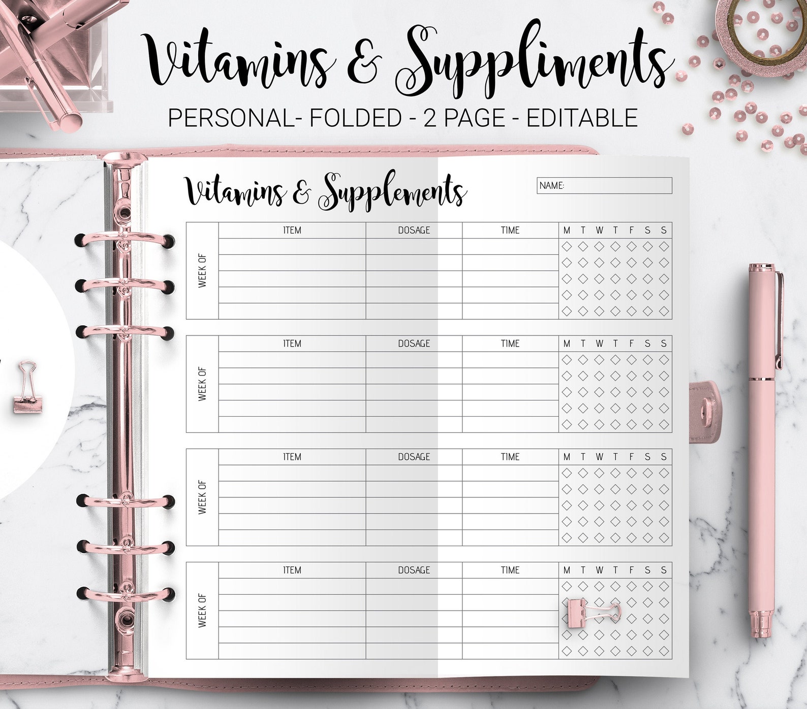 Vitamins and Supplements Tracker Health & Fitness Planner - Etsy Australia