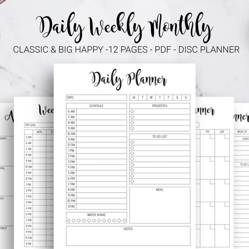 Daily Weekly Monthly Planner Printable Classic HP Digital Big - Etsy
