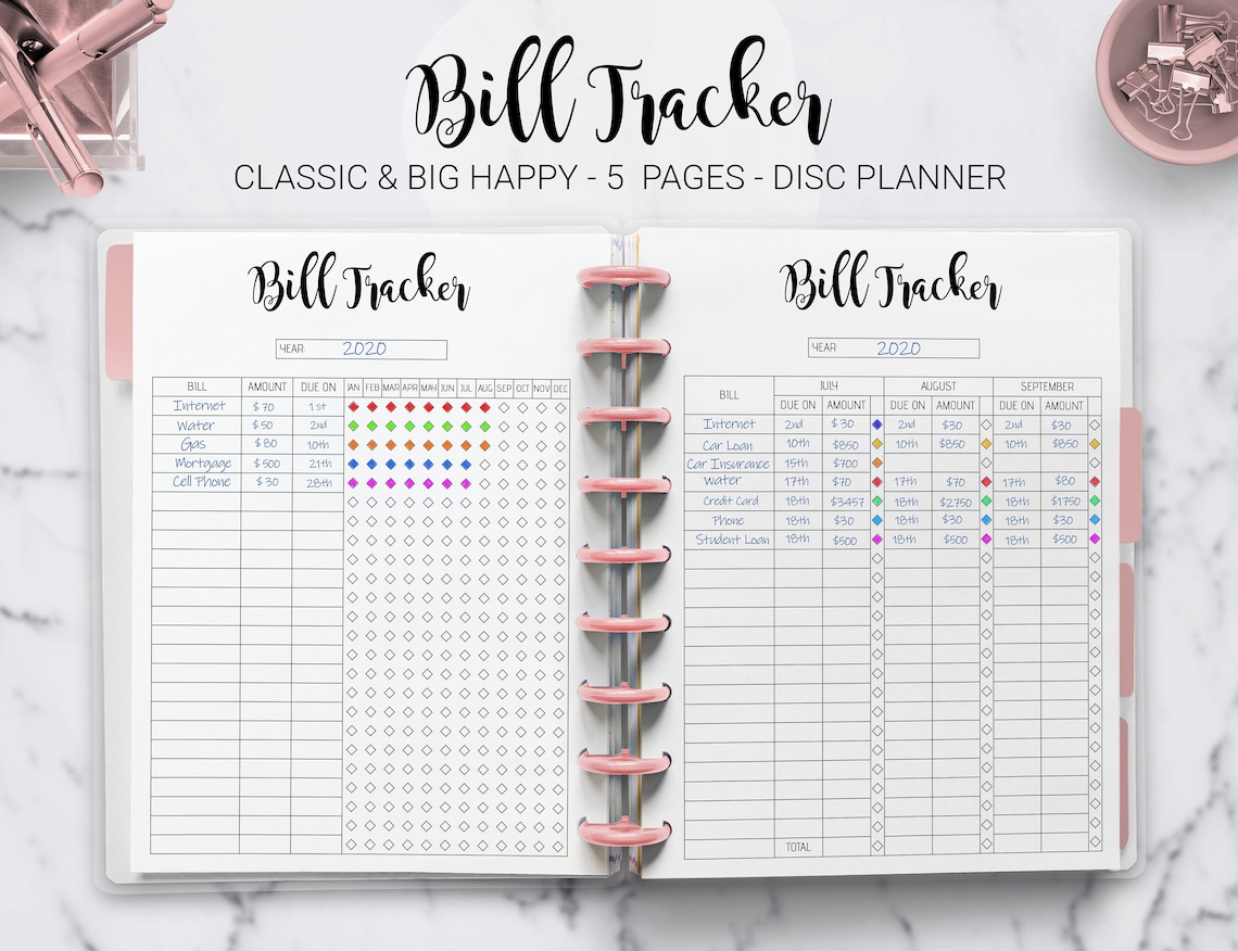 Bill Tracker Payment Organizer Yearly Monthly Bill Planner | Etsy