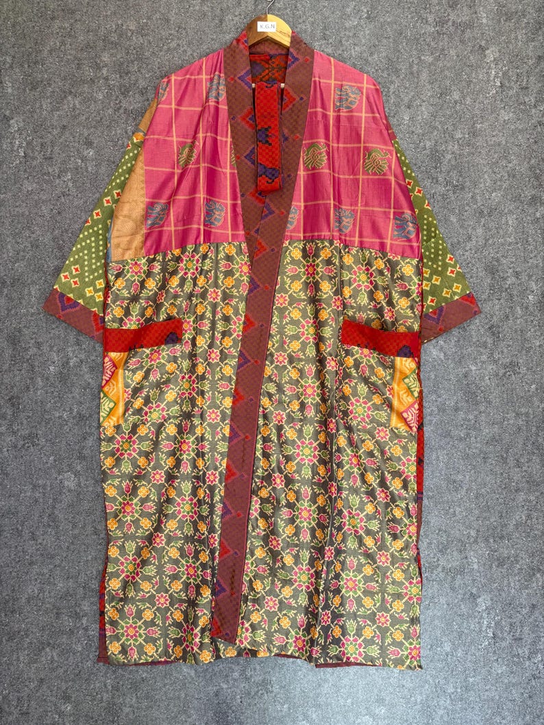 Patchwork Silk Vintage Robe Floral Printed Kimono Women Dressing Silk ...