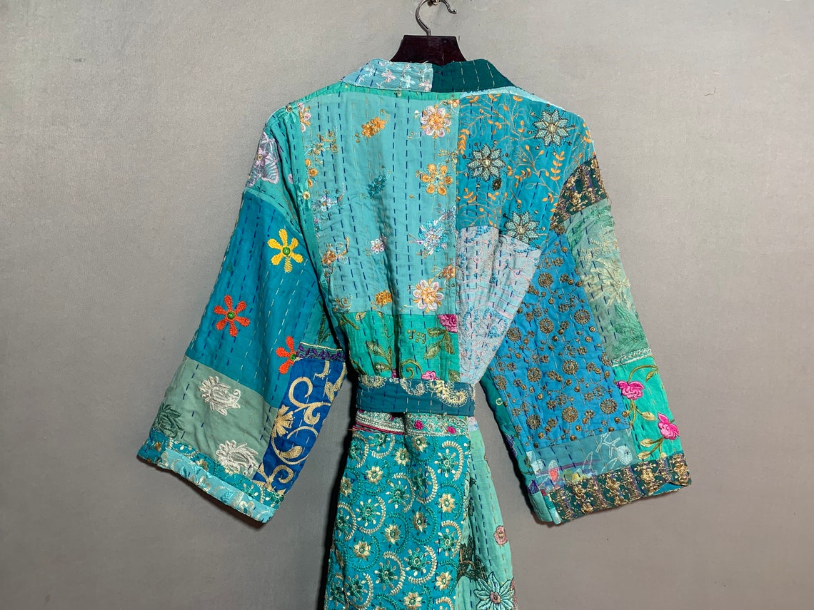 Handmade Cotton Kantha Robe: Patchwork Kimono, One Size - Etsy
