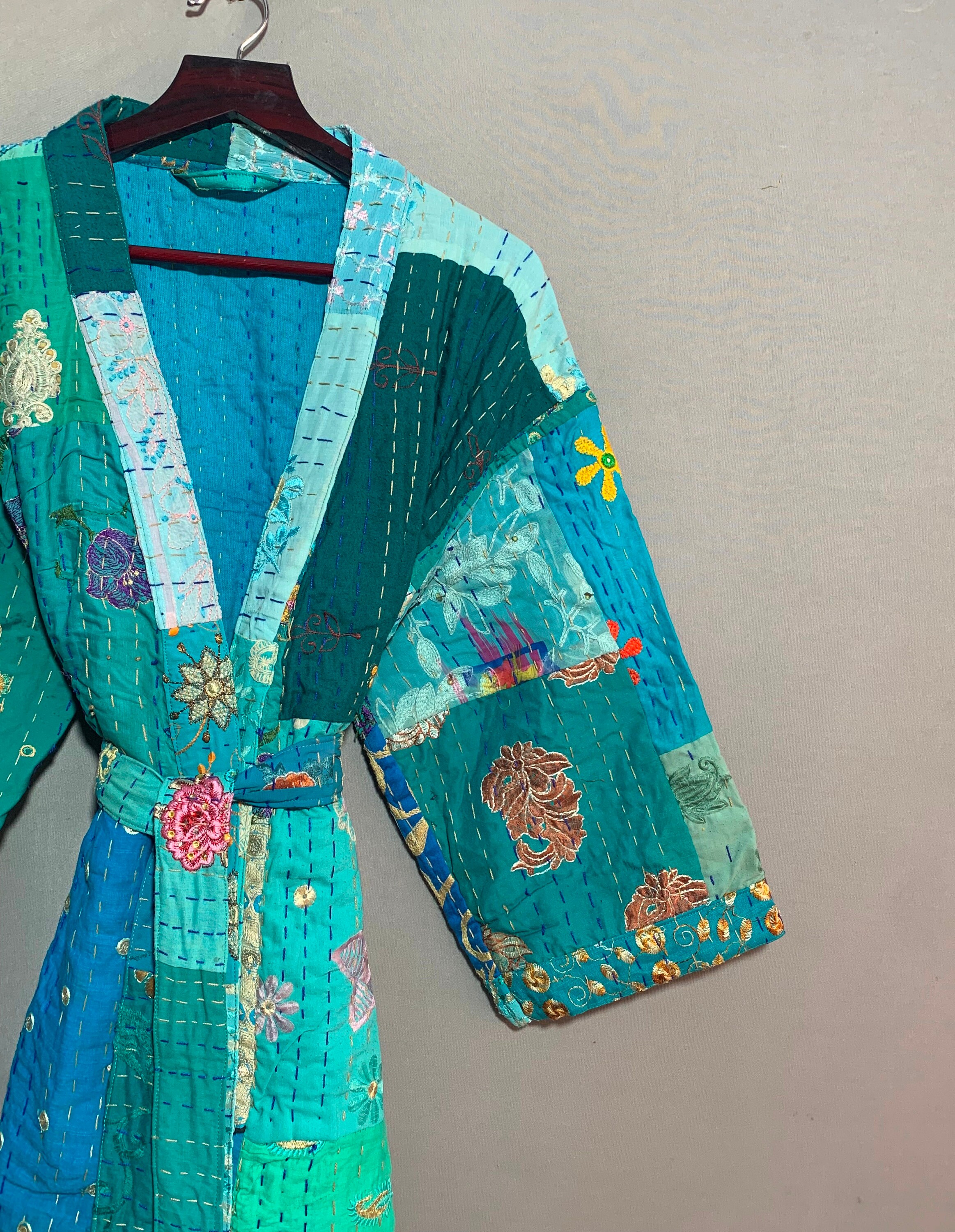 Handmade Cotton Kantha Robe: Patchwork Kimono, One Size - Etsy
