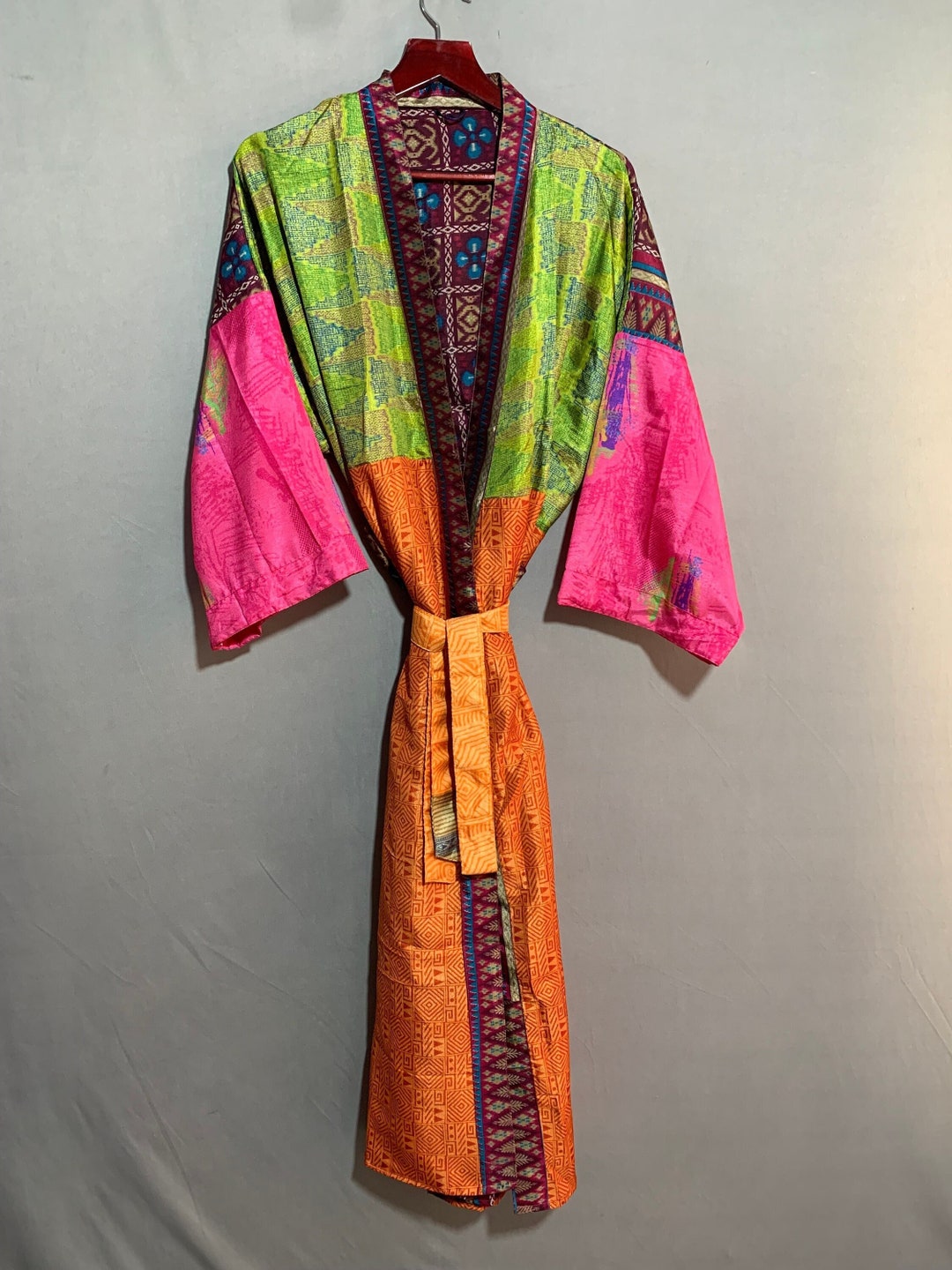 Silk Robe, Indian Sari Kimono Women Clothing Vintage Silk Sari Robe ...
