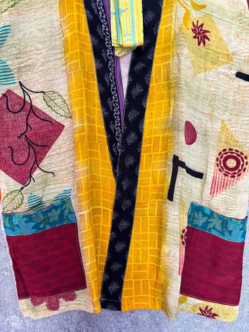 Floral Print Crepe Silk Robe Summer Resort Wear Style Kimono Free Size ...