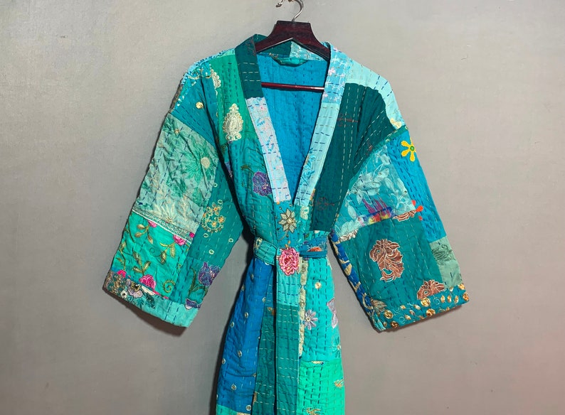 Handmade Cotton Kantha Robe: Patchwork Kimono, One Size - Etsy