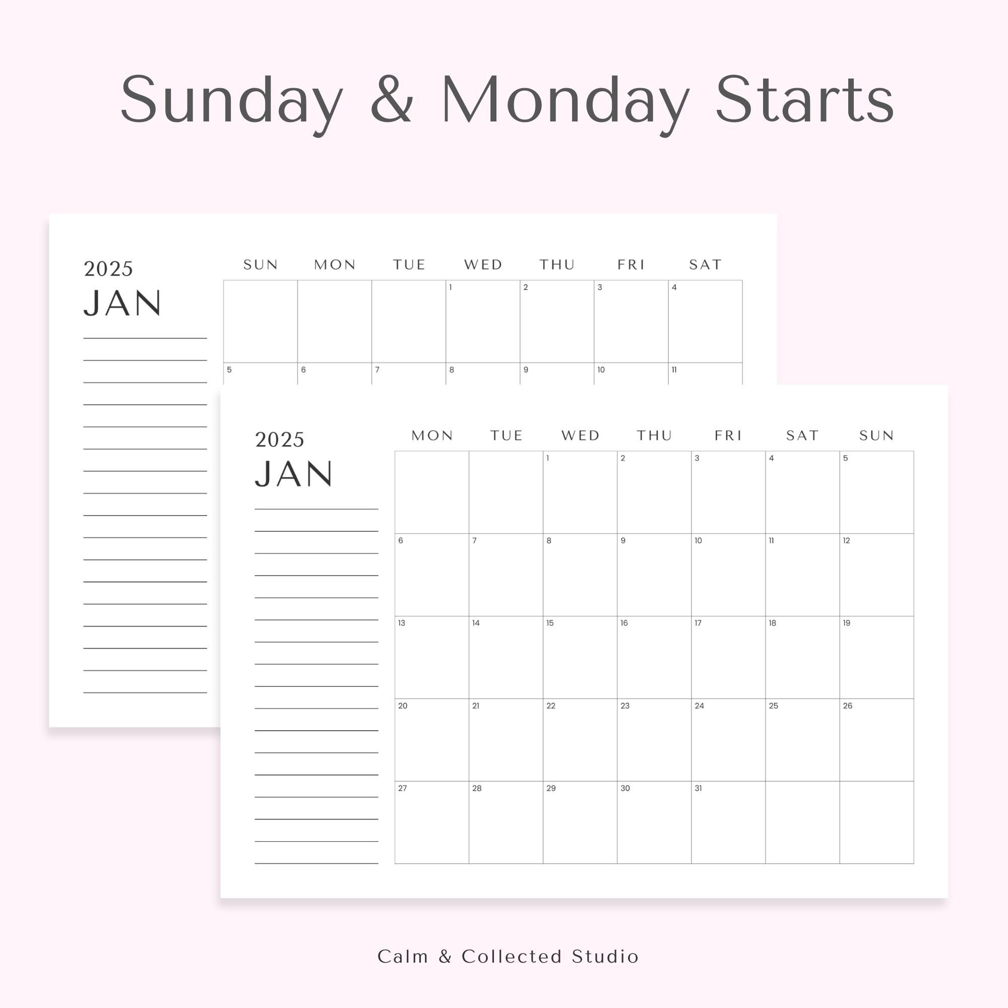 2025 Calendar, 2025 Monthly Planner, Minimalist Modern Simple Calendar ...