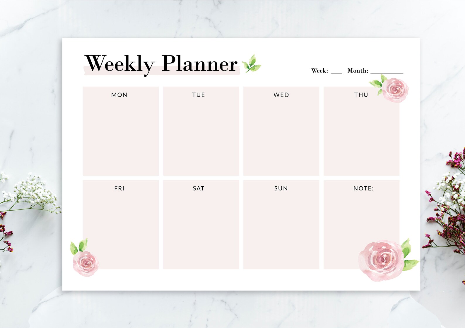 Printable Floral Weekly Planner 02, A4 Weekly Planner instant Download ...