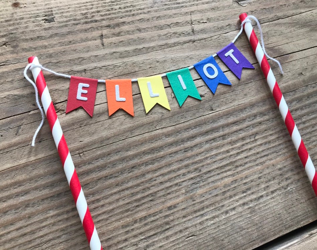 Rainbow Cake Bunting Cake Topper Personalised - Etsy