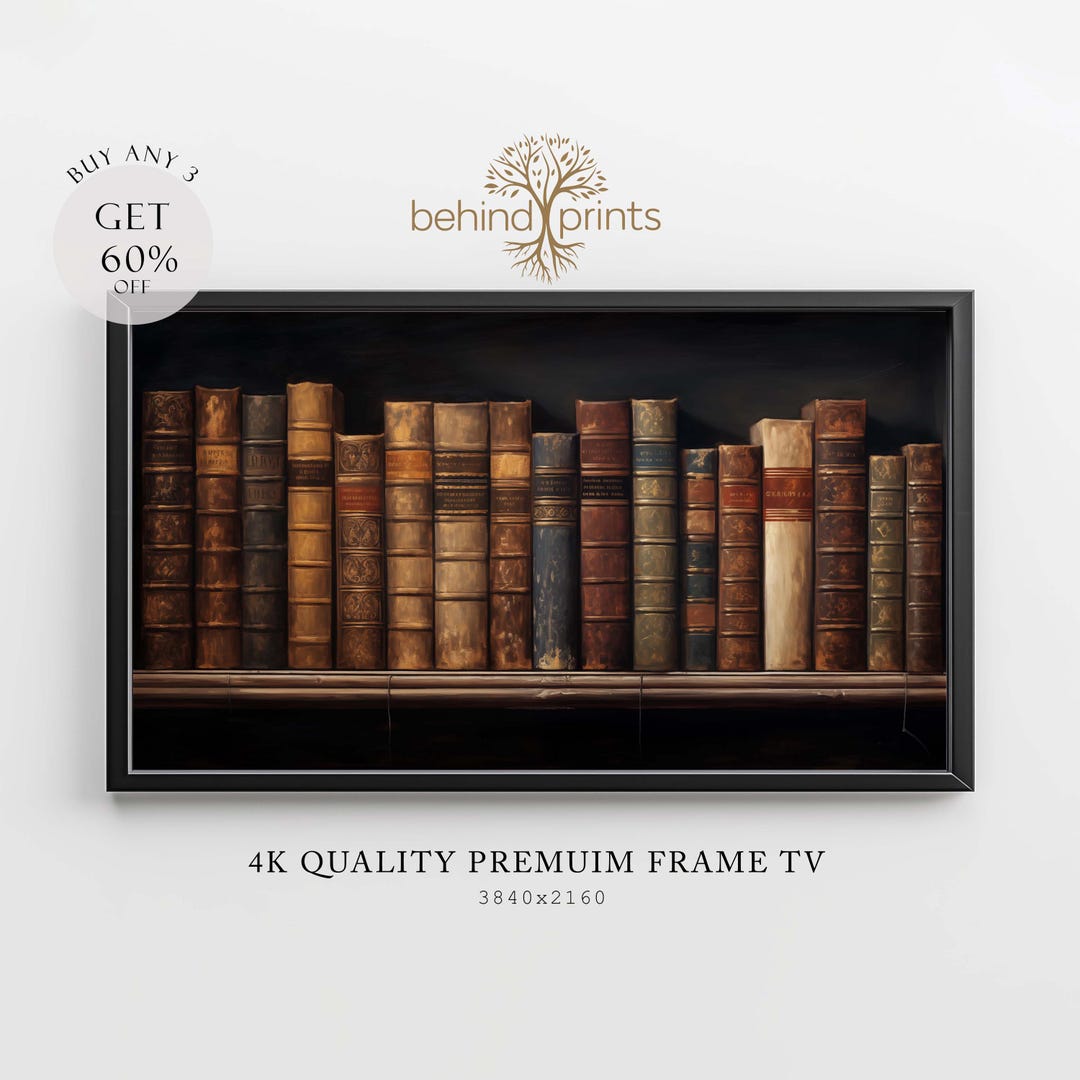 Vintage Library Books TV Art Digital Bookshelf Wall Art Samsung Frame ...
