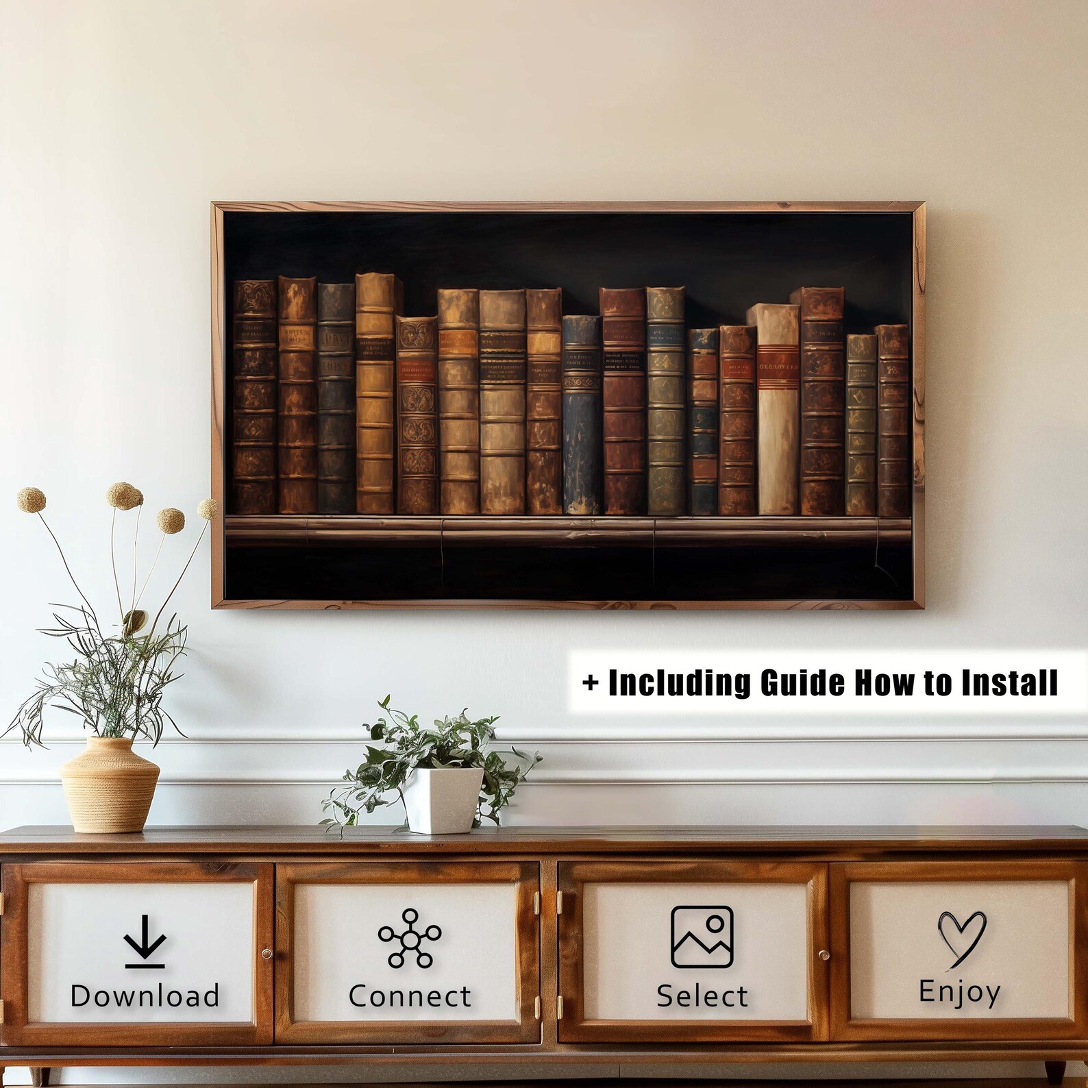 Vintage Library Books TV Art Digital Bookshelf Wall Art Samsung Frame ...
