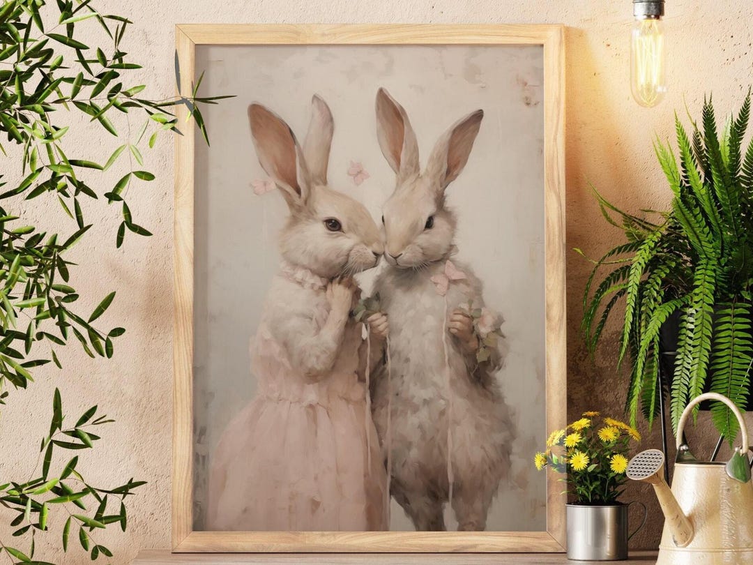 Vintage Rabbits in Clothes Art Print, Rustic Nursery Decor - Etsy