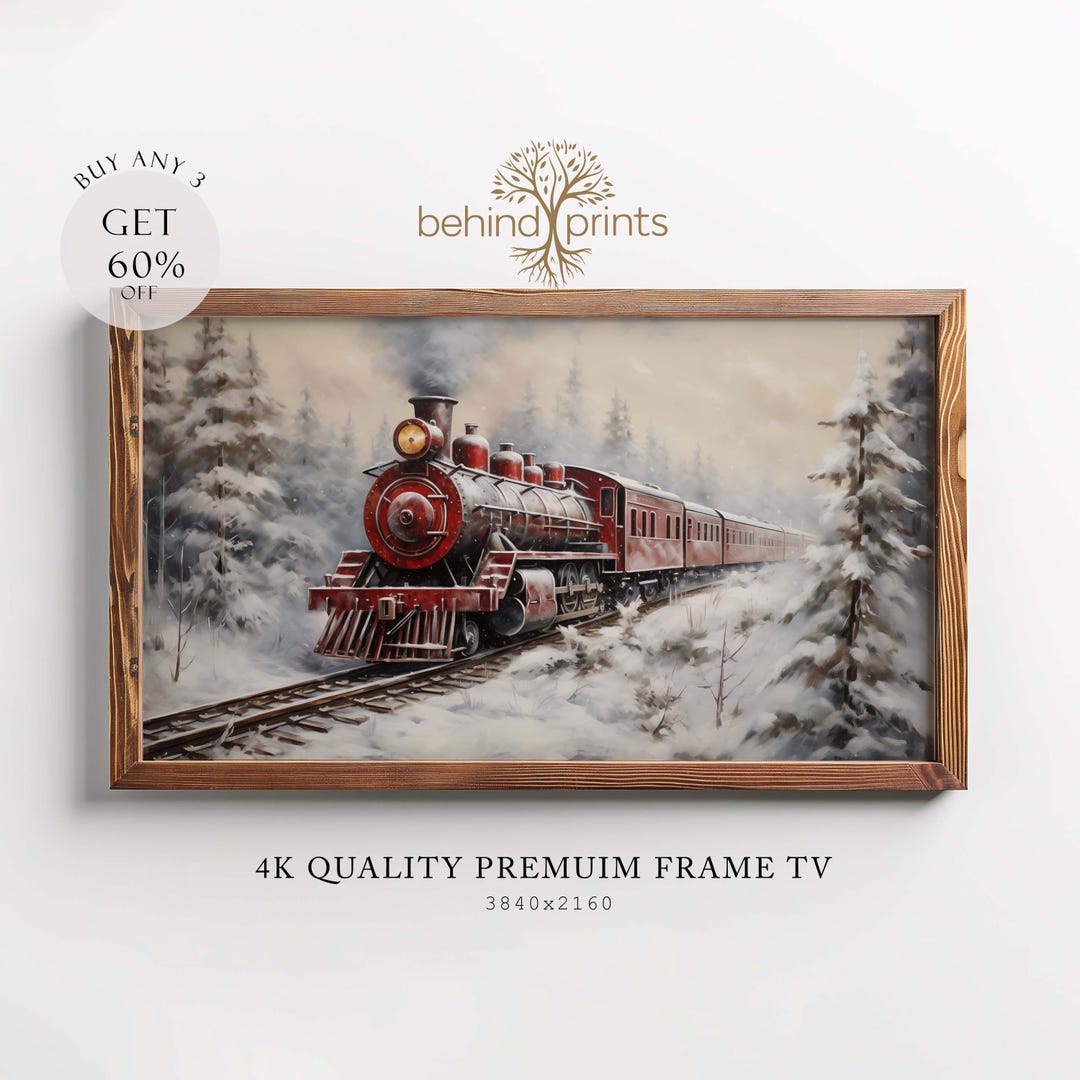 Vintage Train Winter Landscape Art for Samsung Frame TV, Snowy Train ...