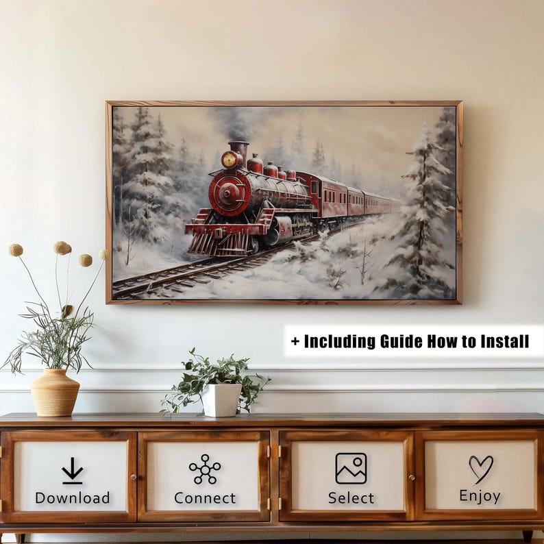 Vintage Train Winter Landscape Art for Samsung Frame TV (digital ...