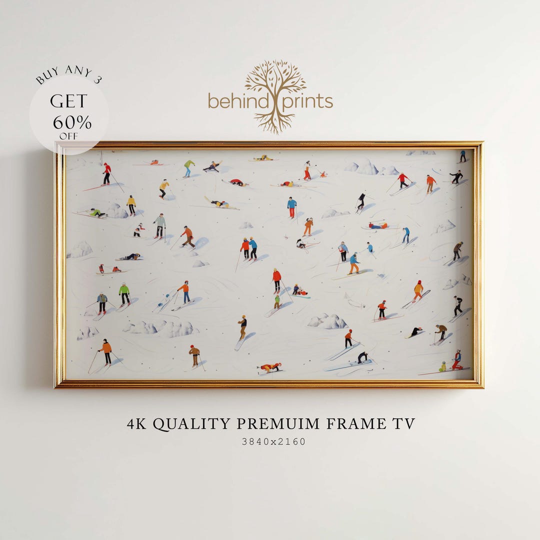 Winter Skiing Scene TV Frame Art: Playful Christmas Decor (digital ...
