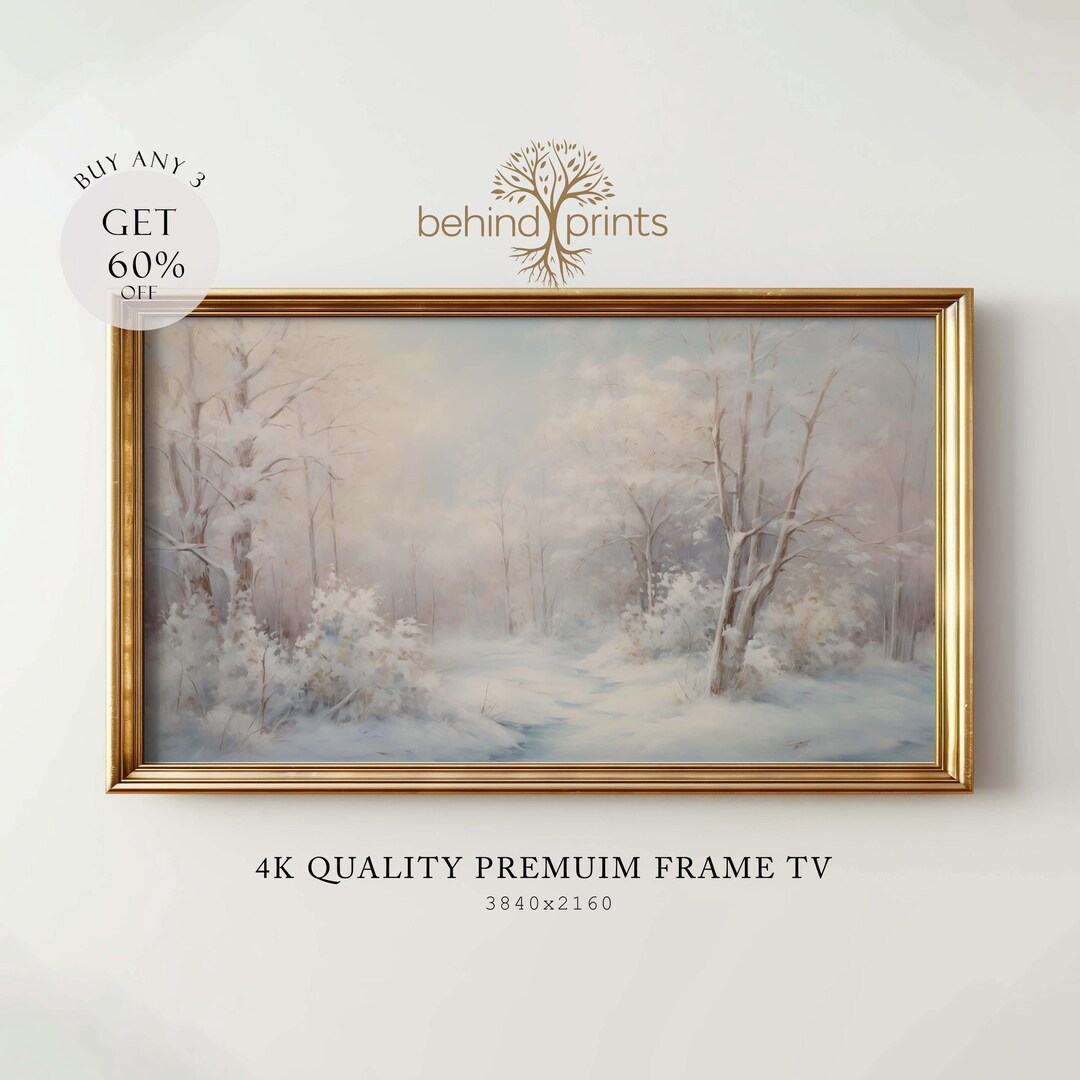 Frosty Snowy Forest Path TV Frame Art Downloadable, Samsung TV Frame ...