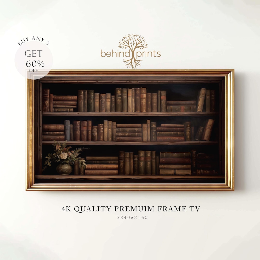 Vintage Bookshelf TV Art 4K: Cozy Library Frame TV Download - Etsy
