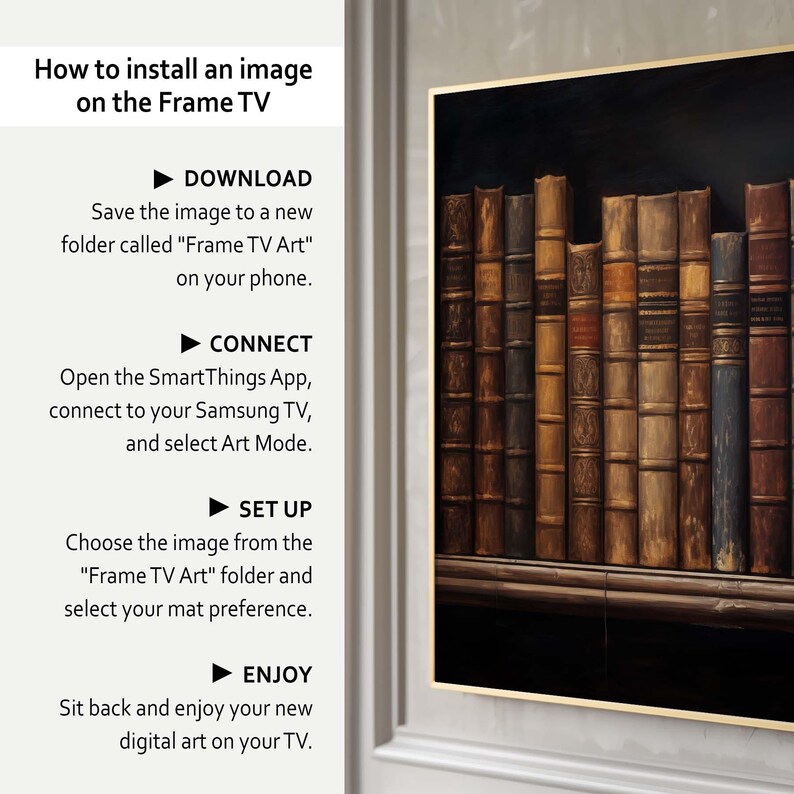 Vintage Library Books TV Art Digital Bookshelf Wall Art Samsung Frame ...
